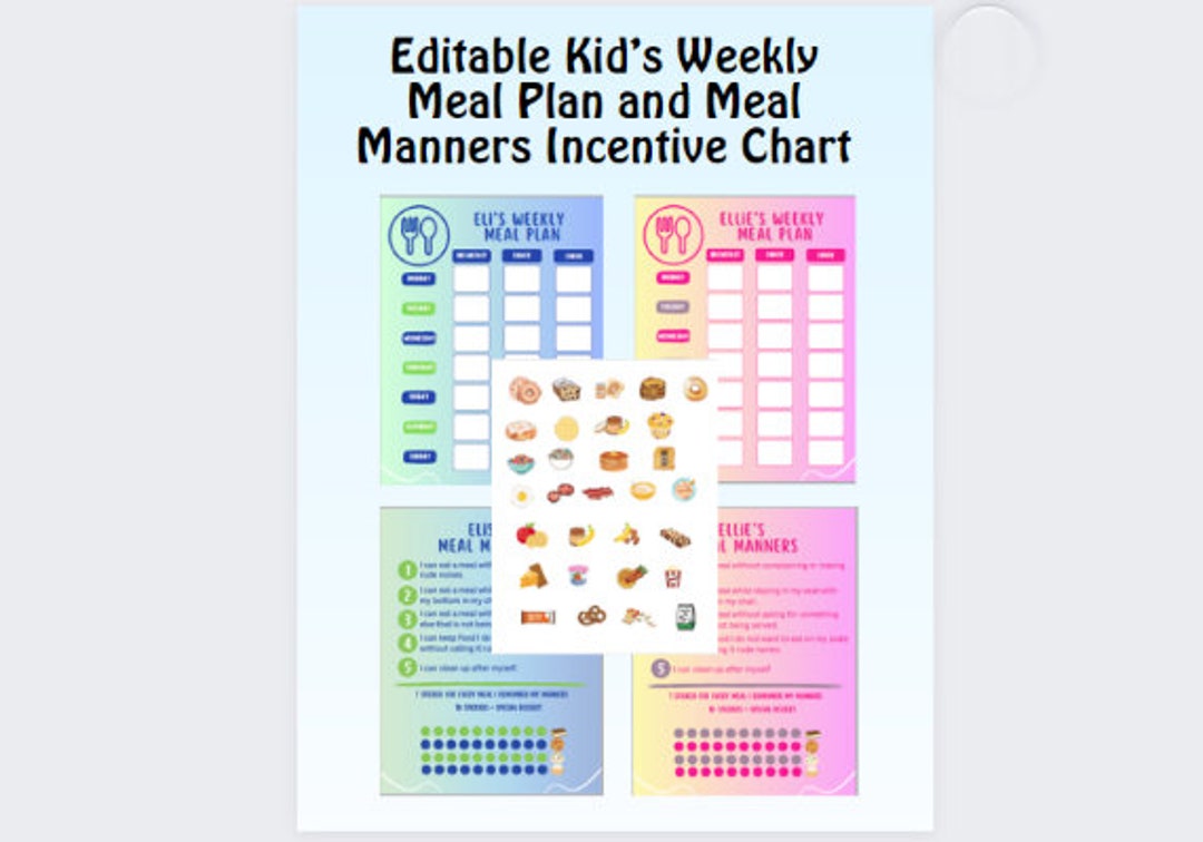 Editable Kid's Menu Planner and Manners Incentive Chart- Canva Template ...