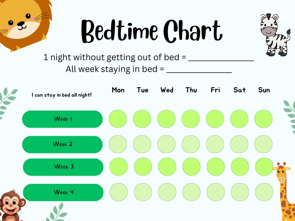 Printable Kid's Bedtime Chart - Etsy