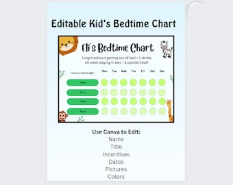 Printable Kid's Bedtime Chart - Etsy