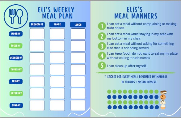 Editable Kid's Menu Planner and Manners Incentive Chart- Canva Template ...