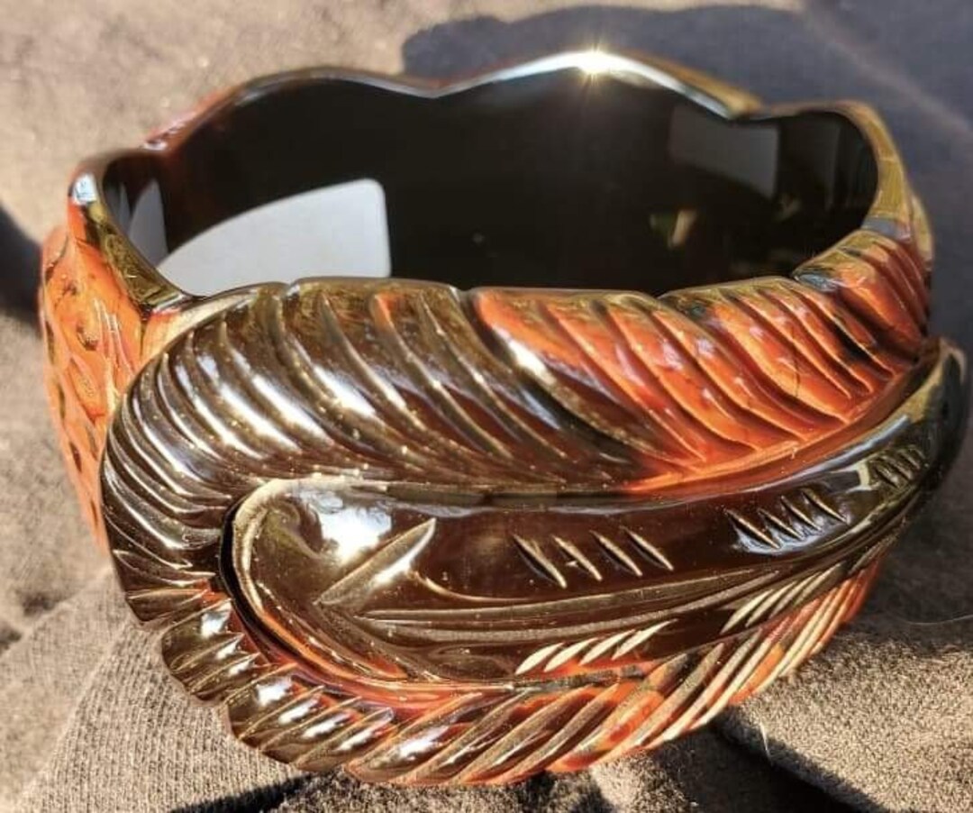 Vintage Bakelite Multicolor Deco Hand-carved Bangle Bracelet - Etsy