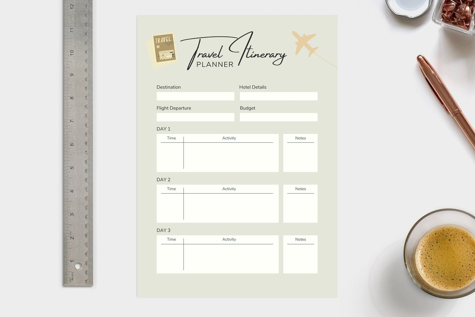 Printable & Digital Travel Itinerary Template | Vacation Planner, Trip ...