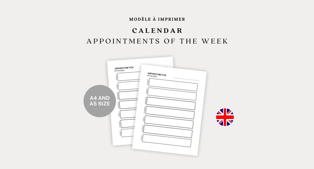 Calendar "appointments of the Week", A4 & A5 Printable Pdf, Week ...