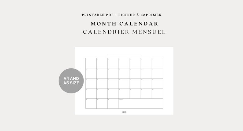 Monthly Calendar, A4 and A5 to Print, Digital Calendar, Month Calendar ...
