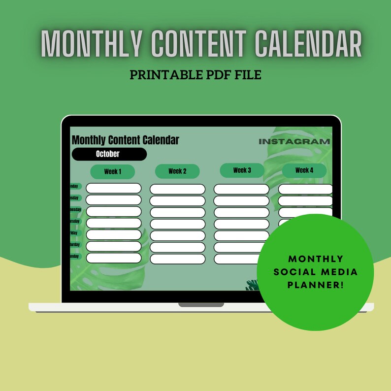 Monthly Instagram Content Calendar - Etsy