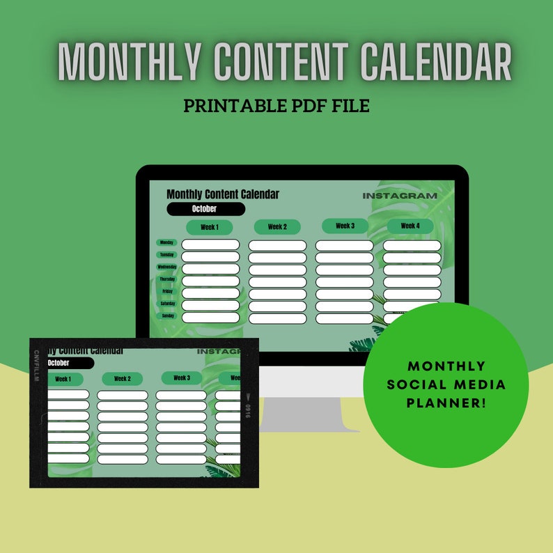Monthly Instagram Content Calendar - Etsy