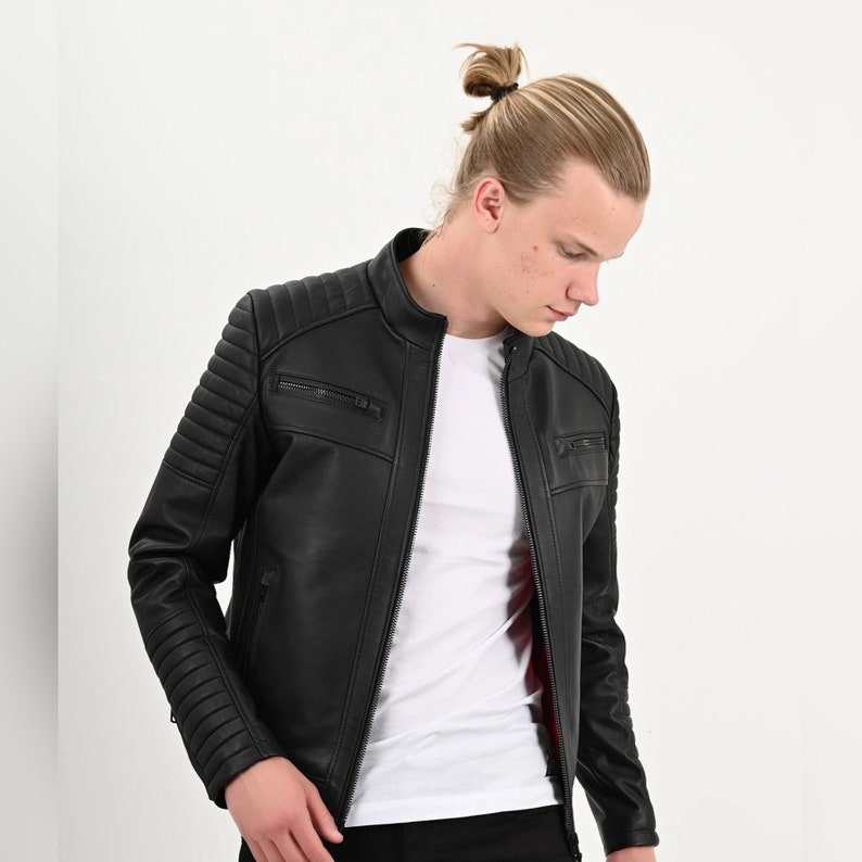 Alin - Sandor Slim Fit Men's Black Leather Jacket, Zip up Leather ...