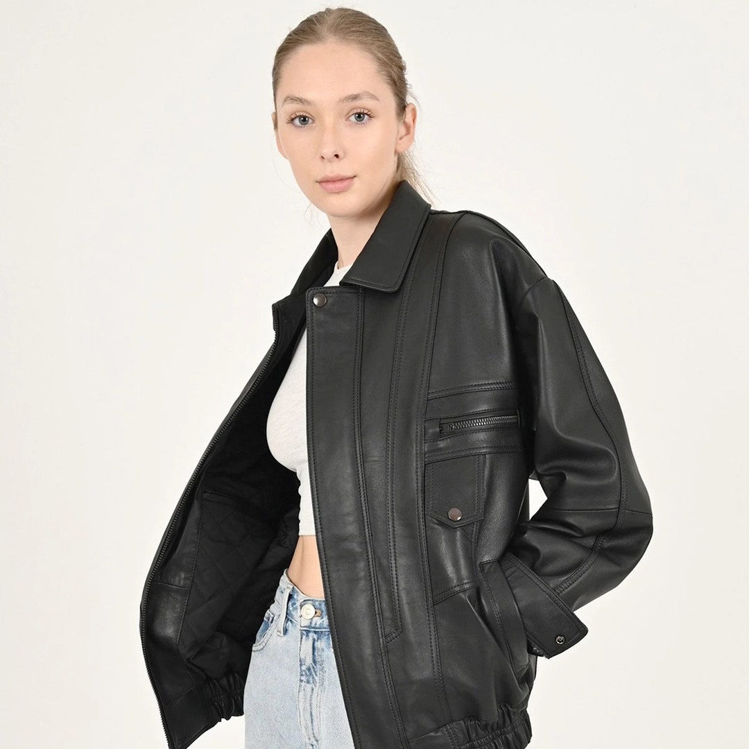 Alin - Beirut Oversized Black Leather Coat: Women's Genuine Leather Jacket - Etsy