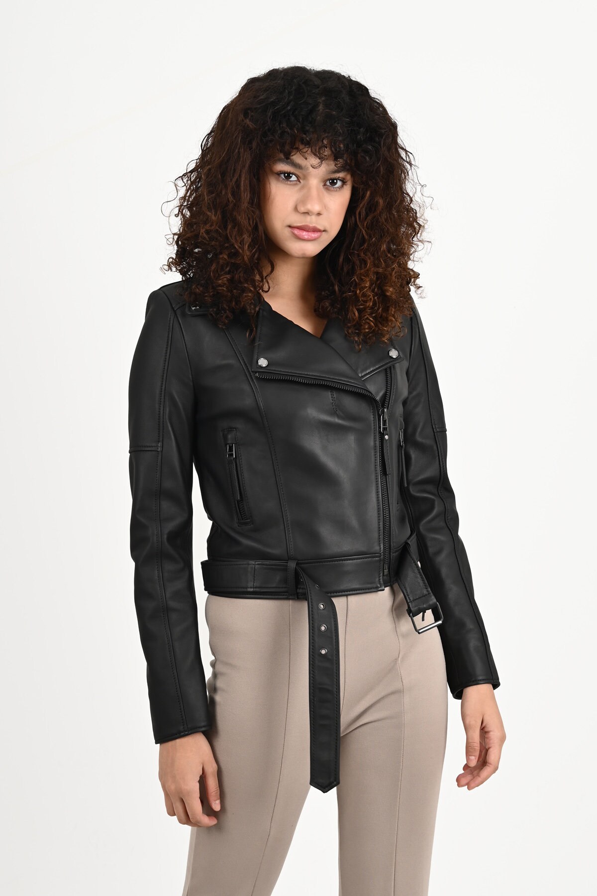 Alin Jenner Belted Leather Jacket Woman - Etsy