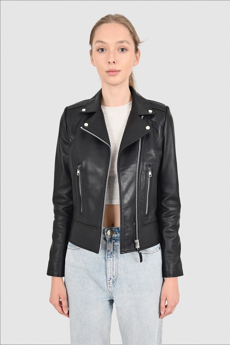 Alin Women's Black Biker Leather Jacket Liberty - Etsy