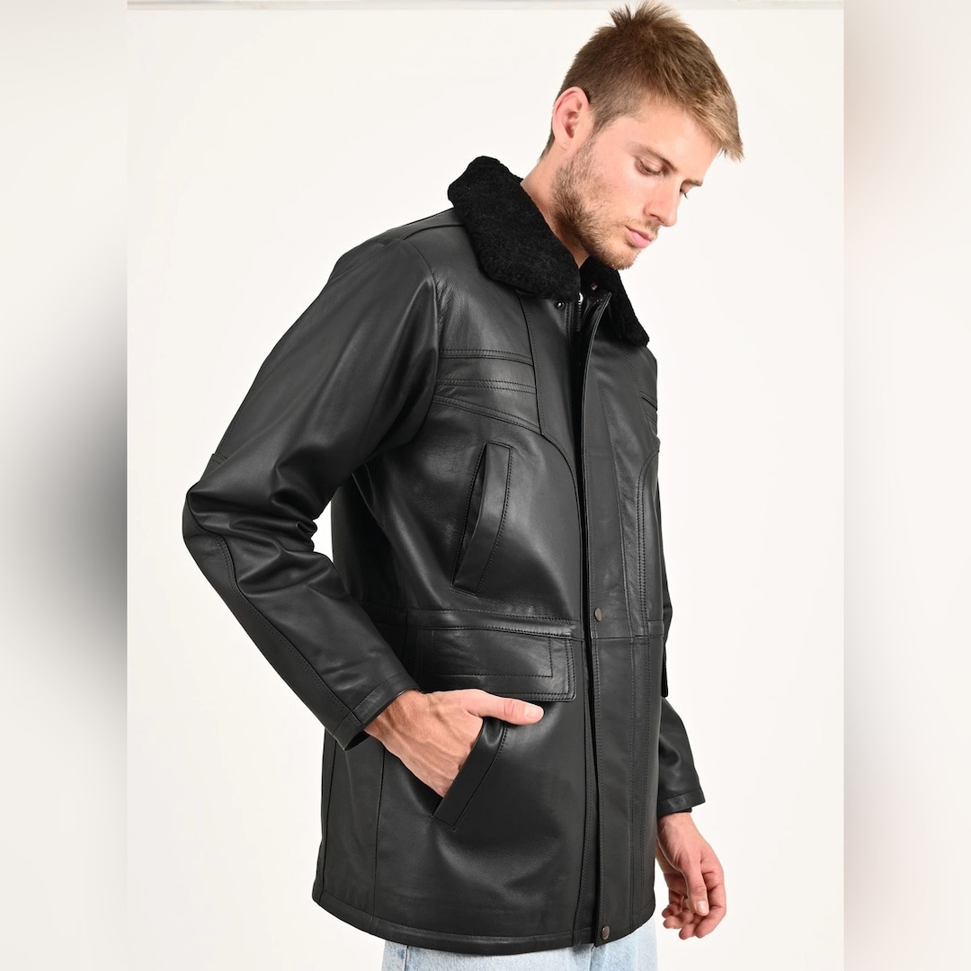 Alin - Tarkan Oversize Black Winter Men's Leather Coat, Genuine Lambskin Winter Coat for Men ...