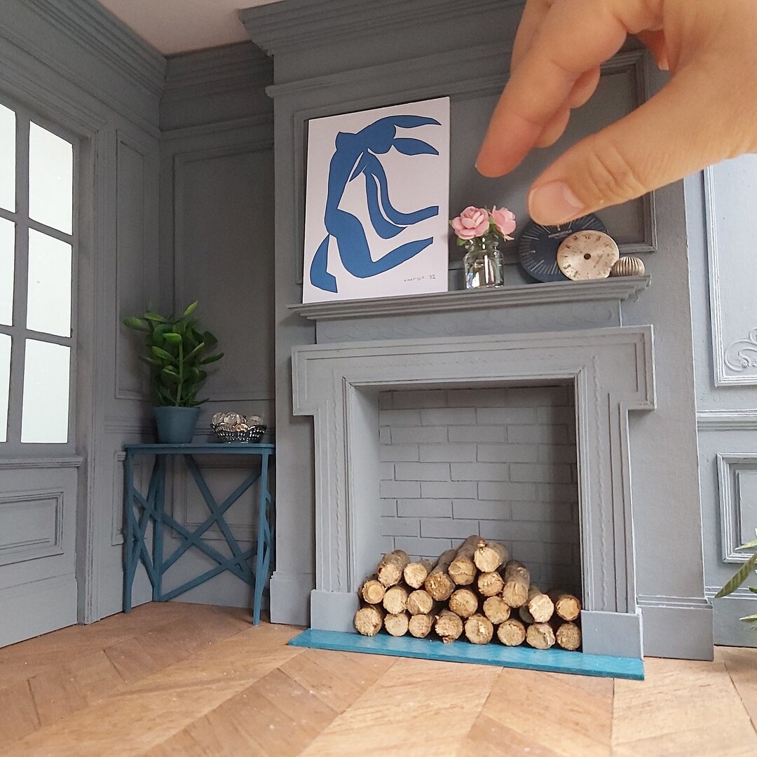 Handmade Custom Dollhouse Room Box 1:12 With Fireplace and Parquet ...