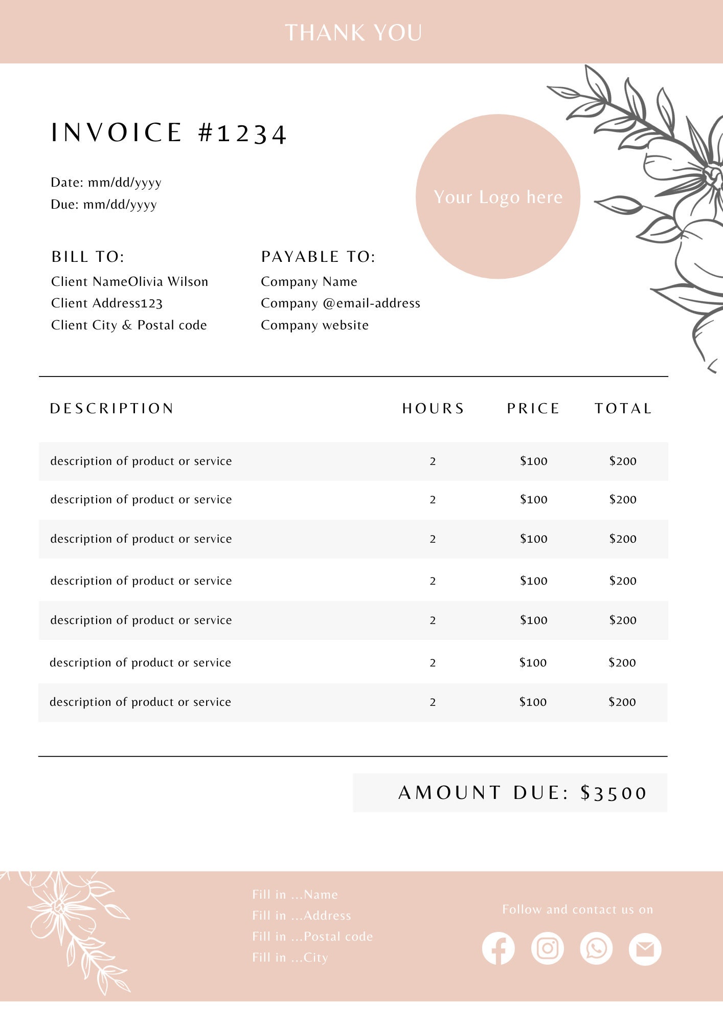 Minimalistic Invoice Template Small Business Editable Canva - Etsy