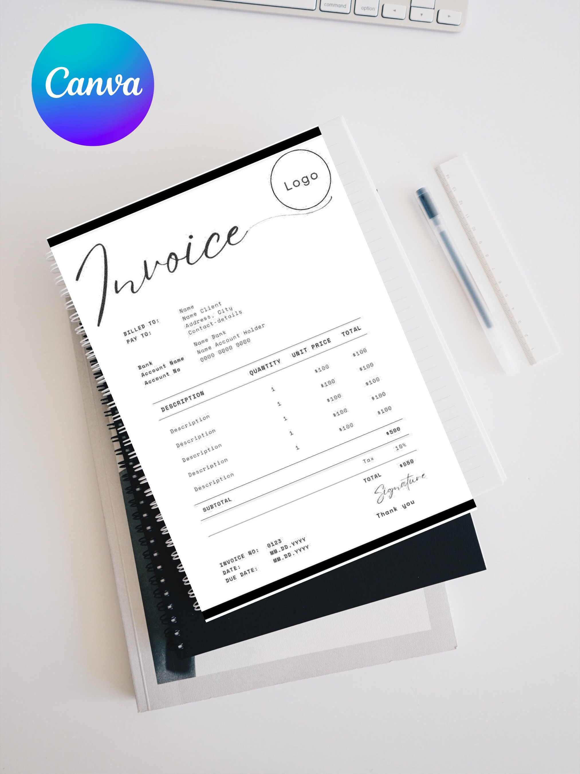 Minimalistic Invoice Template Small Business Editable Canva - Etsy