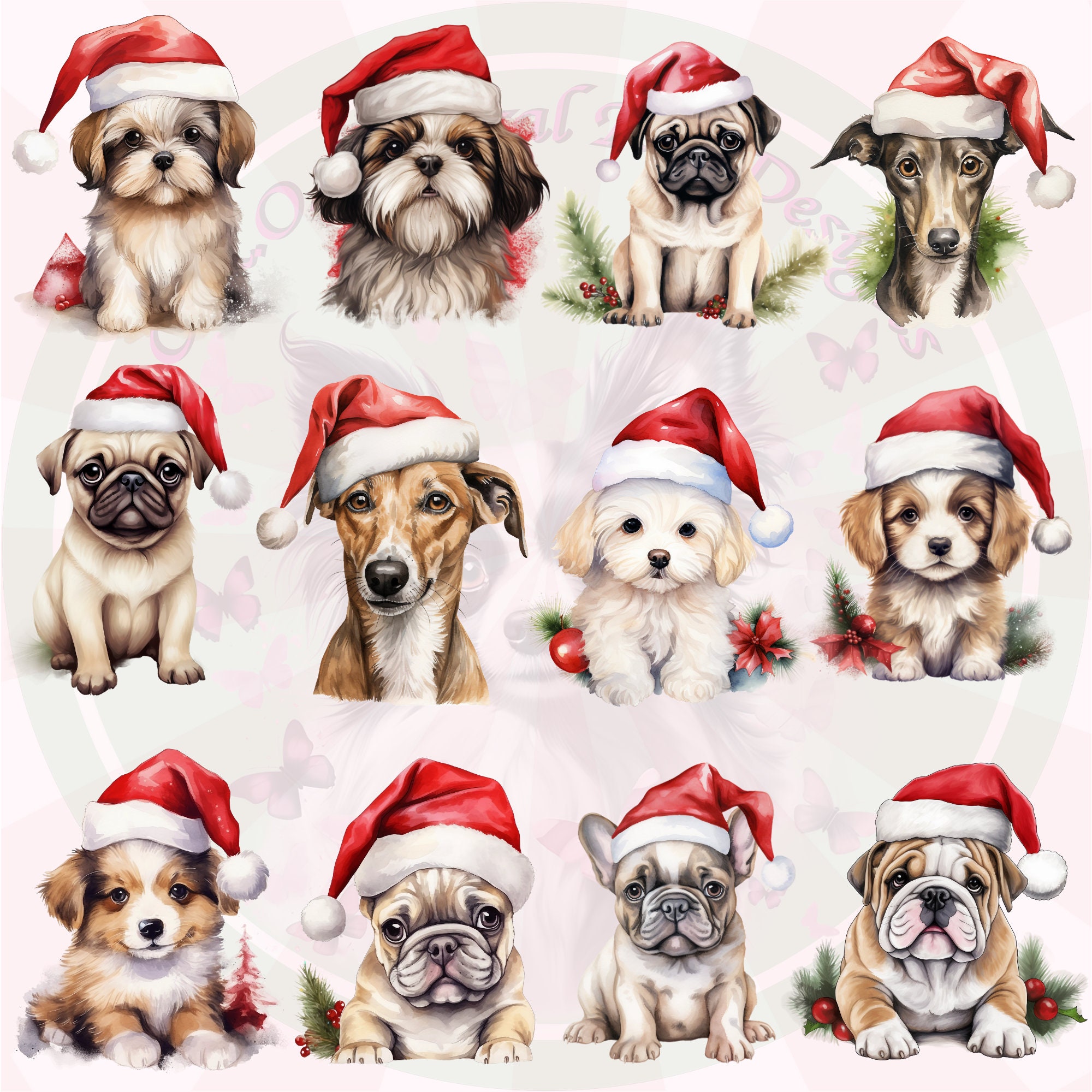 Cute Santa Puppy Christmas Clipart PNG Set, 24 Holiday Winter Clipart ...