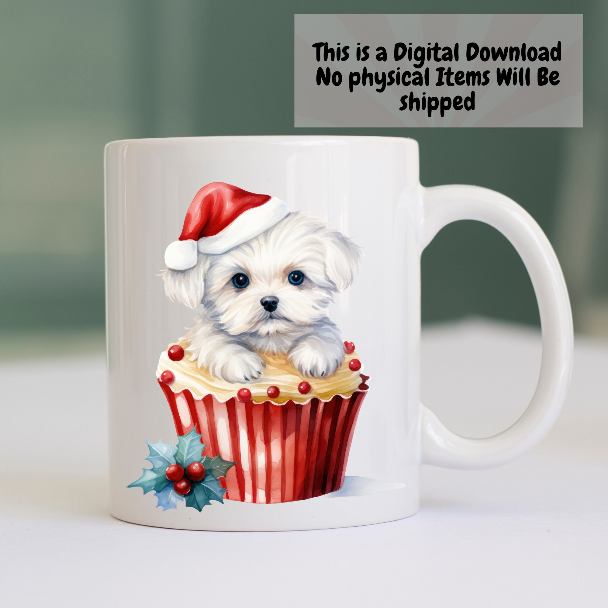 Cute Christmas Maltese Puppy Watercolor Clipart PNG Set, 28 Holiday ...