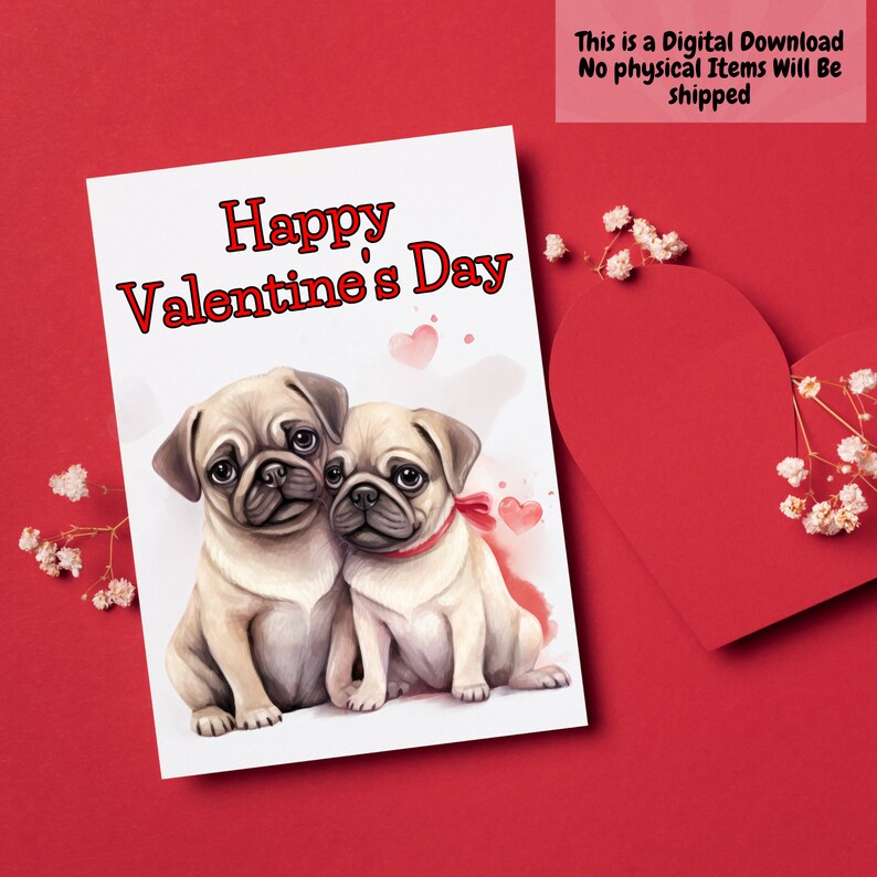 Cute Valentine's Day Pug Puppy Pastel Watercolor Clipart PNG Set 27 ...