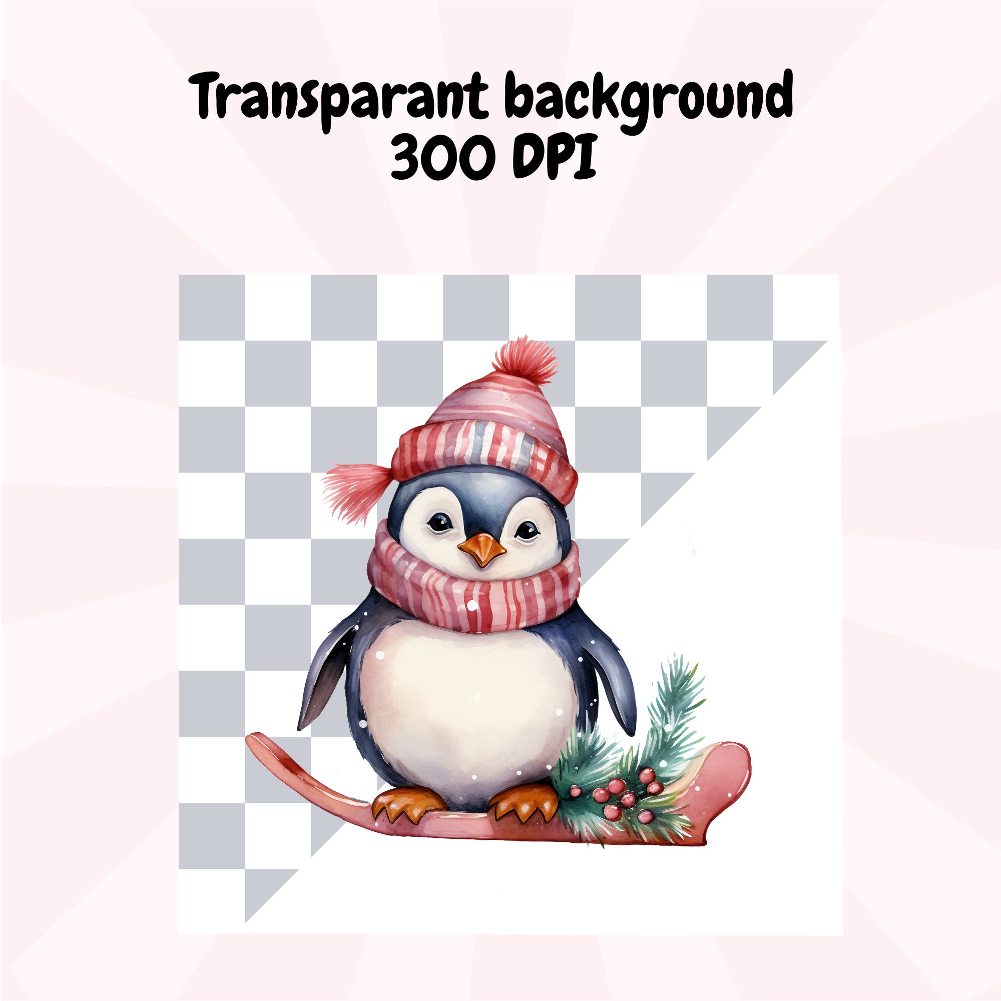 Cute Christmas Penguin Clipart PNG Set, 16 Transparent Clipart, Winter ...