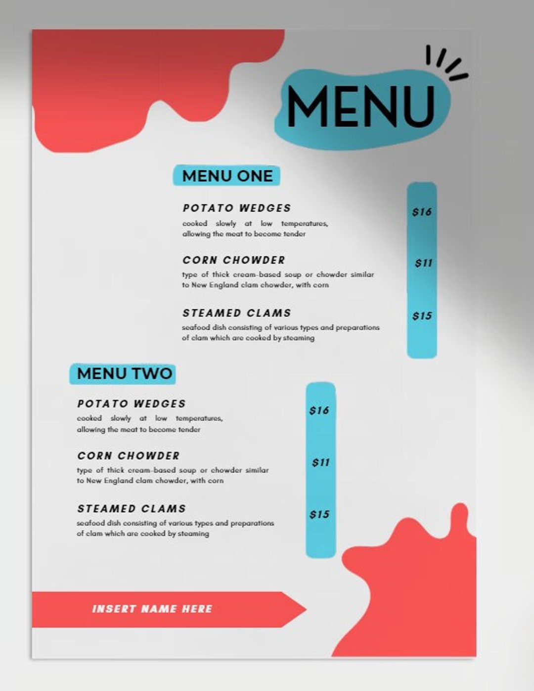 Playful Menu Design - Etsy