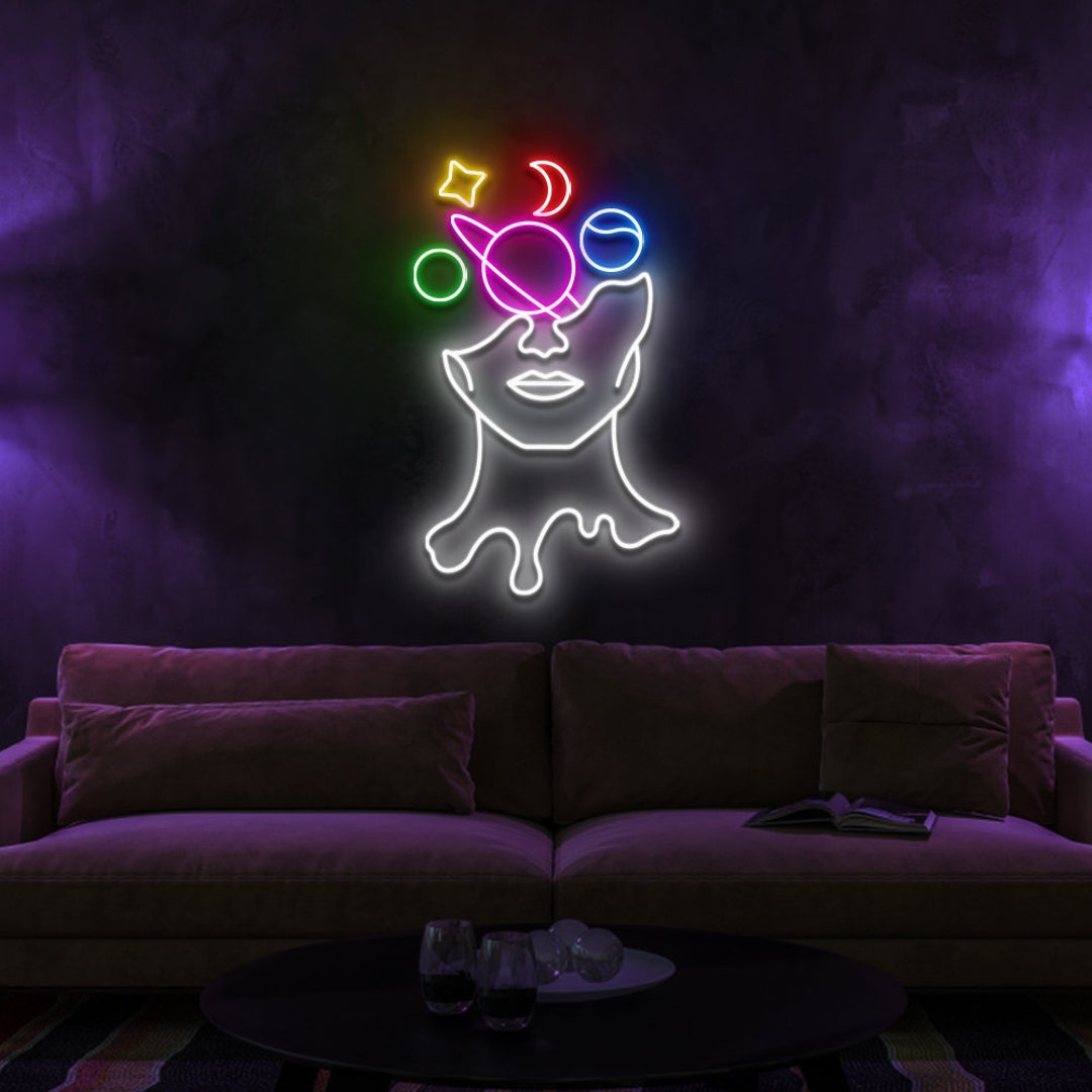 Space Brain Neon Sign Lady Planet Neon Signs Glaxy Brain Led - Etsy
