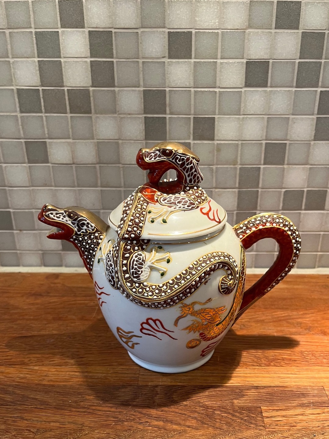 Dragon Head Tea Pots Hand Painted in Traditional Japanese Deco Mori ...