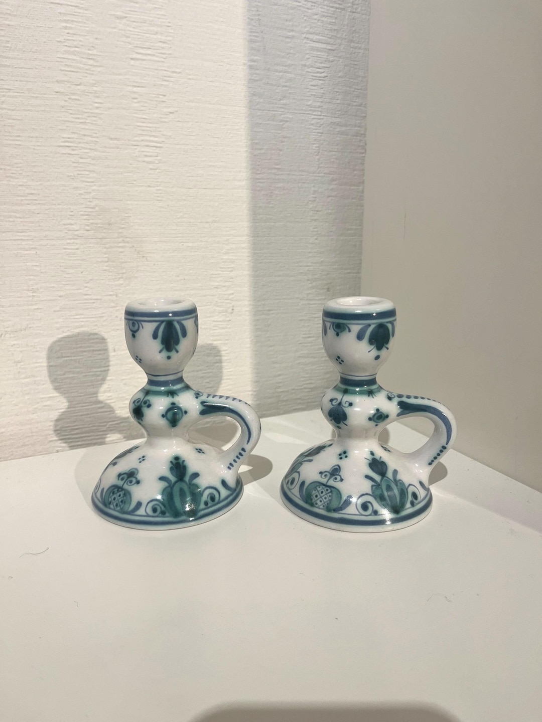 Vintage Pair of Royal Delft De Porceleyne Fles Delvert Green and White ...