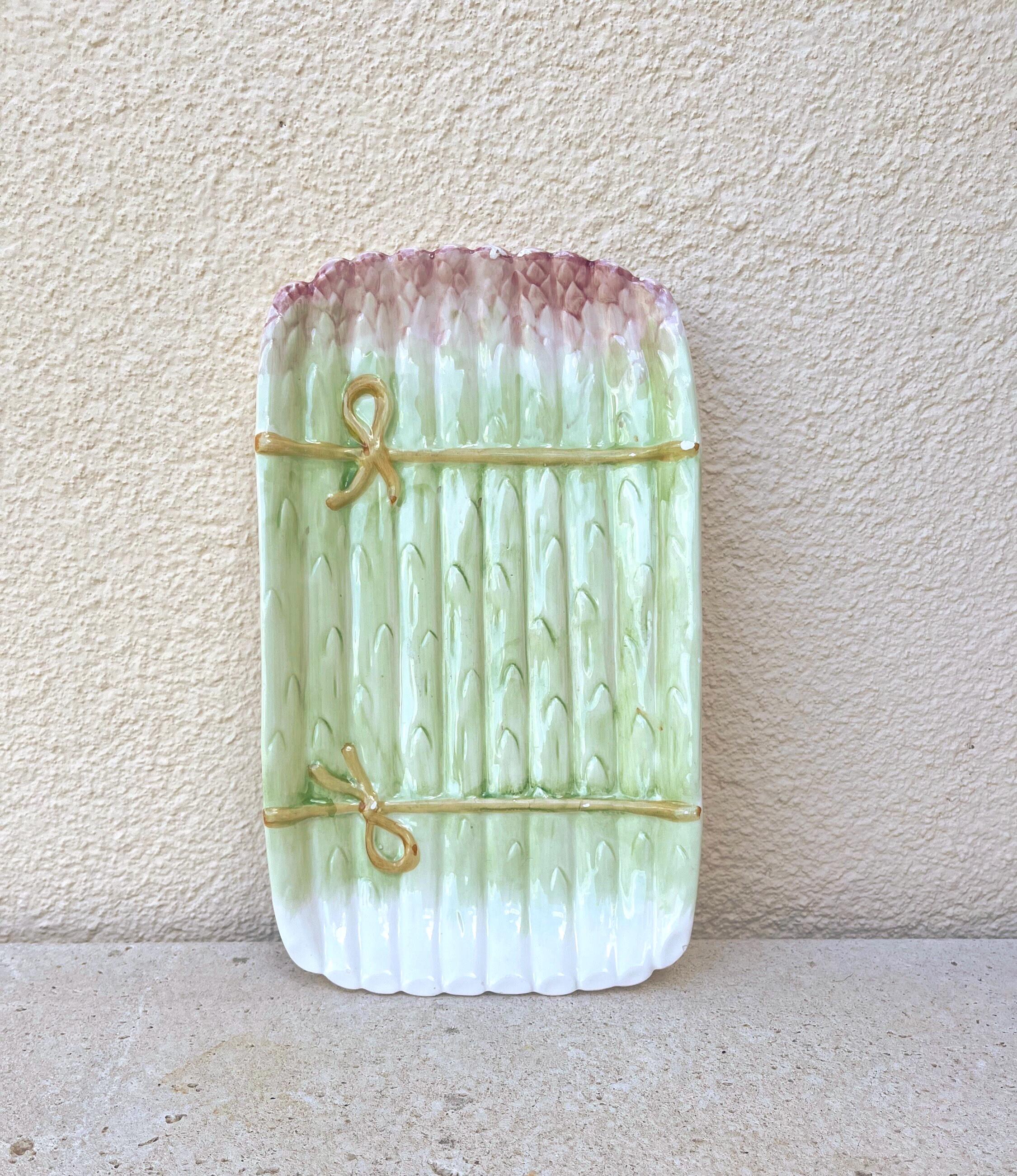 French Vintage Asparagus Dish. Green, White & Pink Ceramic, Dinnerware ...
