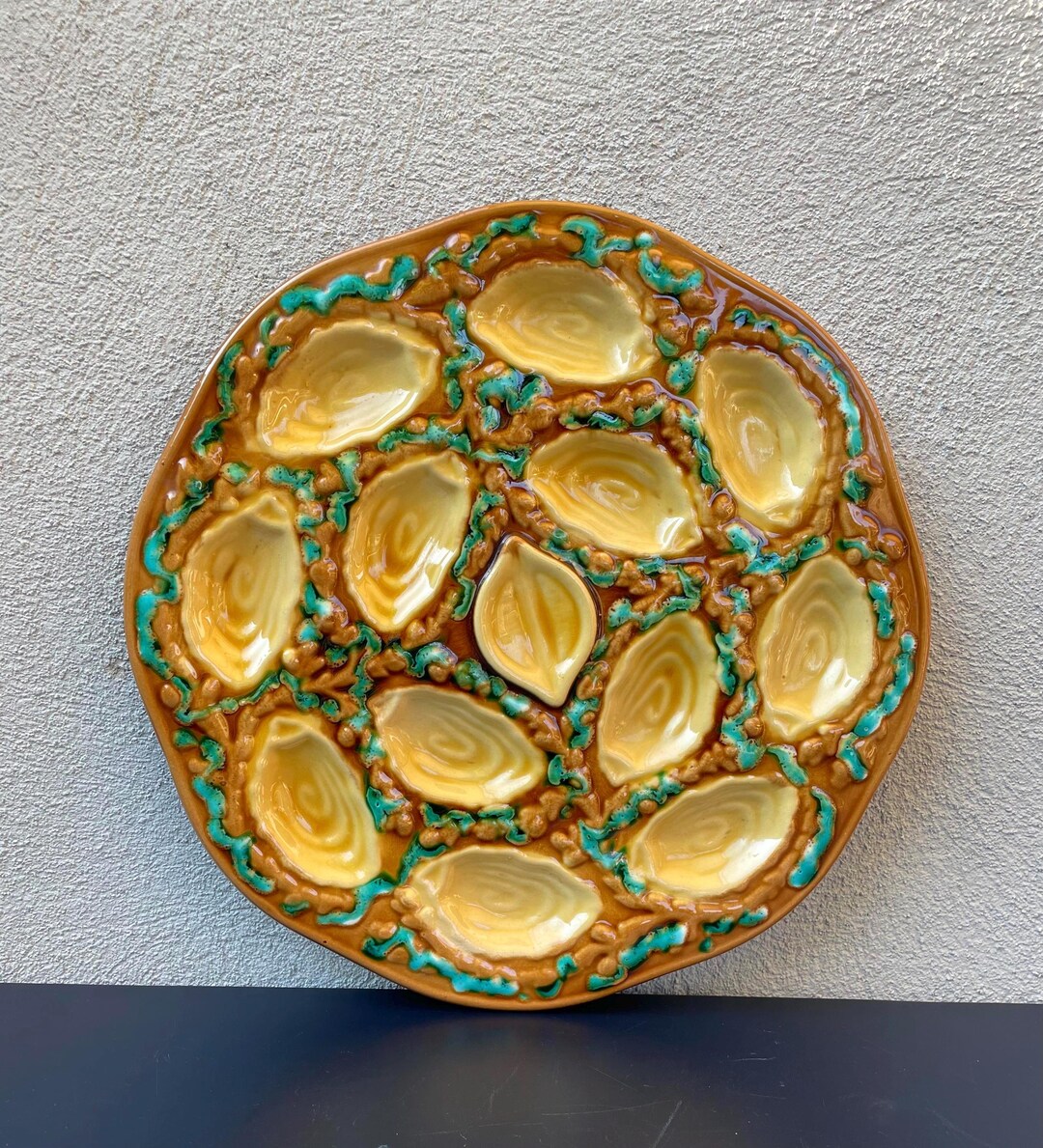 Large Majolica, Barbotine, Orfinox Oyster Plate. Hand Made Vallauris ...