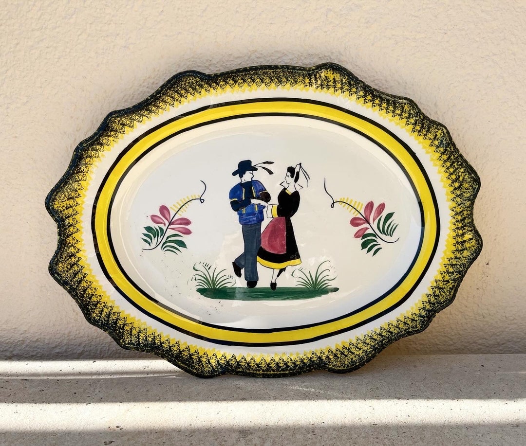 HB Quimper French Vintage Earthenware Hand Painted Large Oval Serving ...