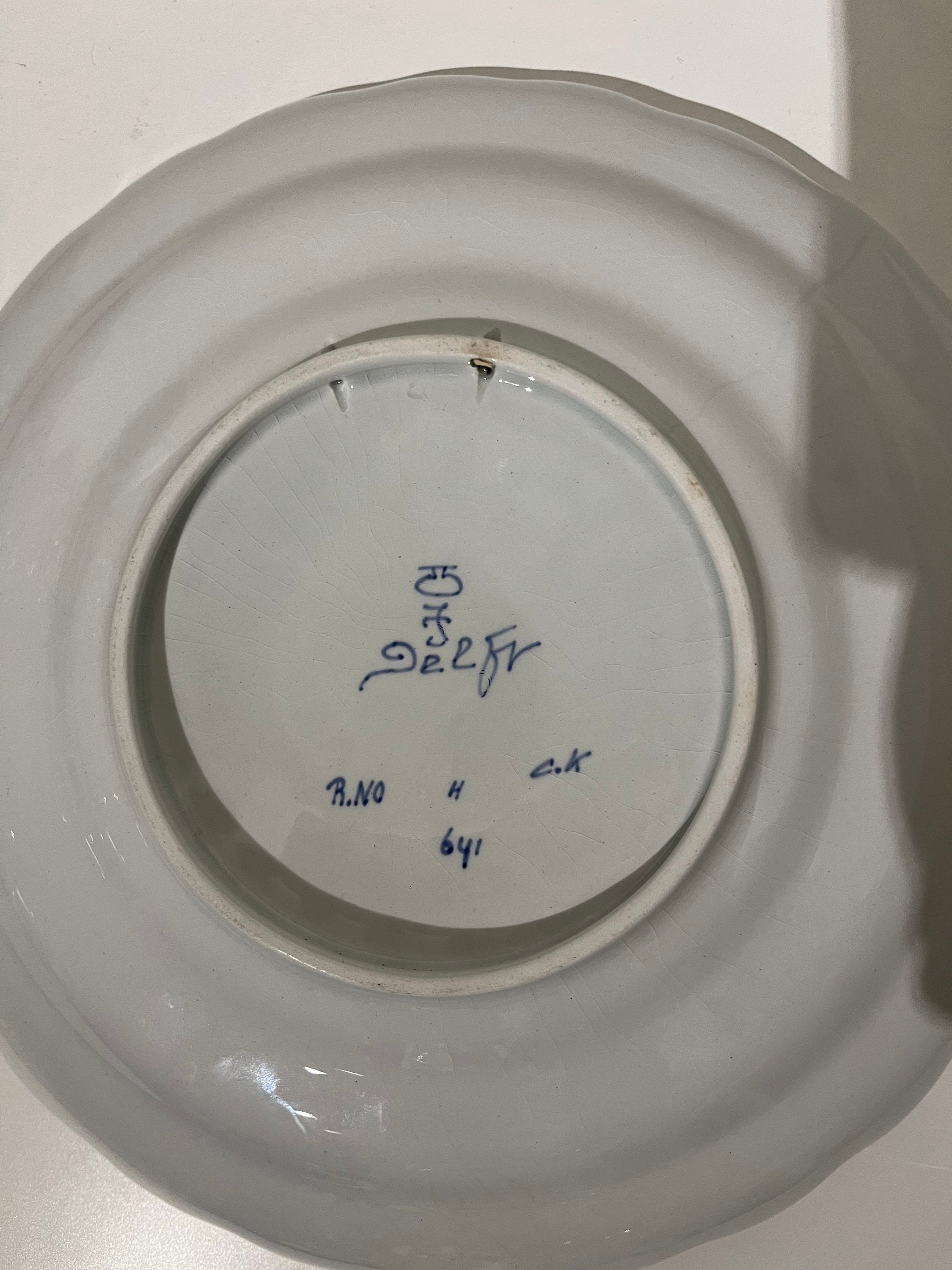 Royal Delft Antique De Porceleyne Fles Decorative Large Deep Plate With Scalloped Rim. Royal ...