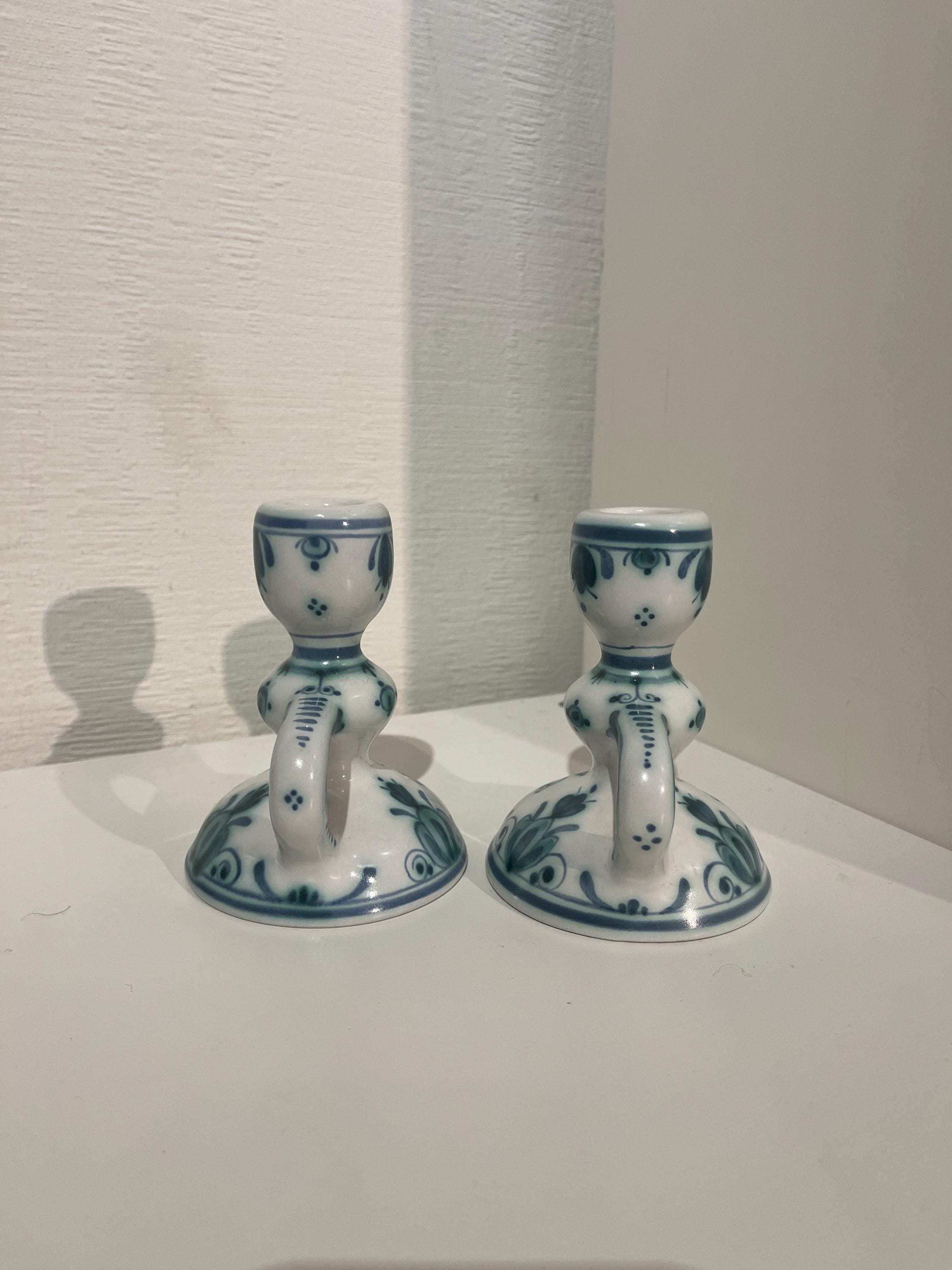 Vintage Pair of Royal Delft De Porceleyne Fles Delvert Green and White ...