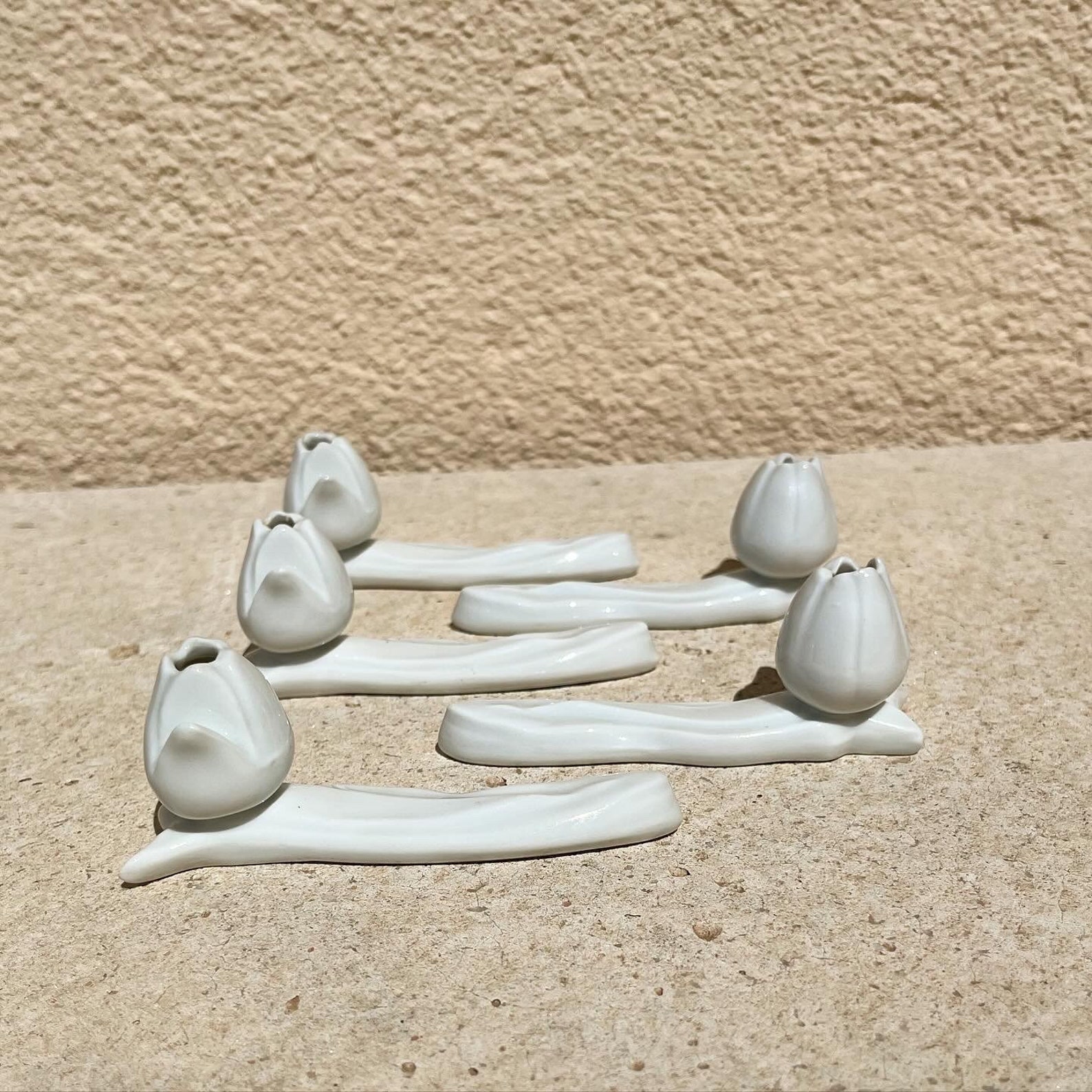 Set of 5 Vintage Art Deco Style Majolica Knife Rests Pottery Floral ...