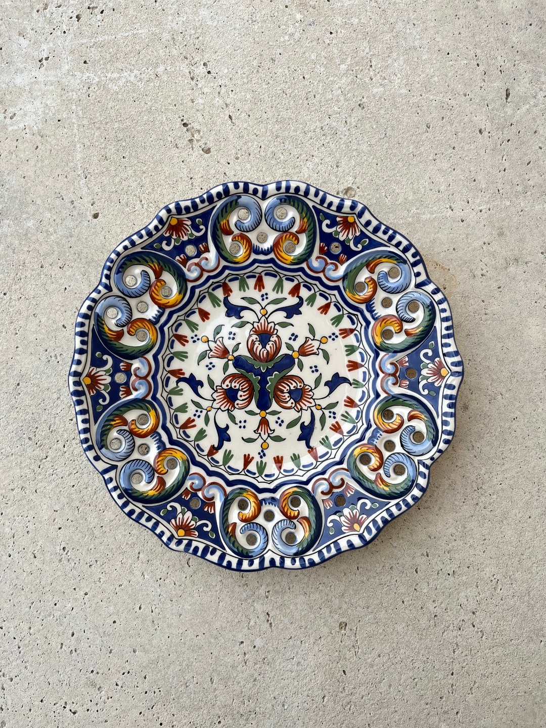 French Vintage Earthenware Hand Painted Plate With Rouen Decor ...