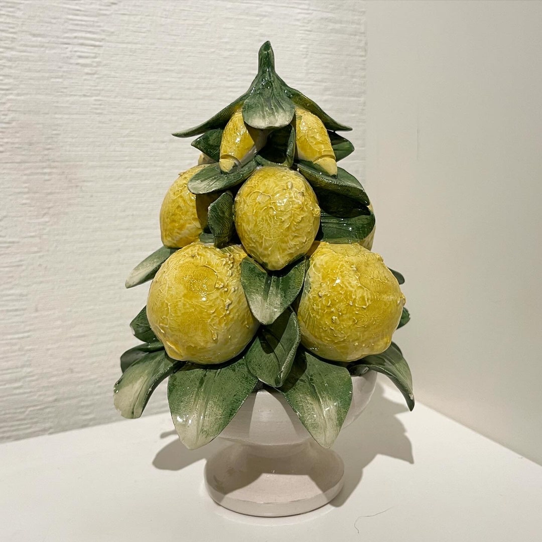Vintage Italian Majolica Petite Lemon Topiary Tree in Basket. Handmade ...