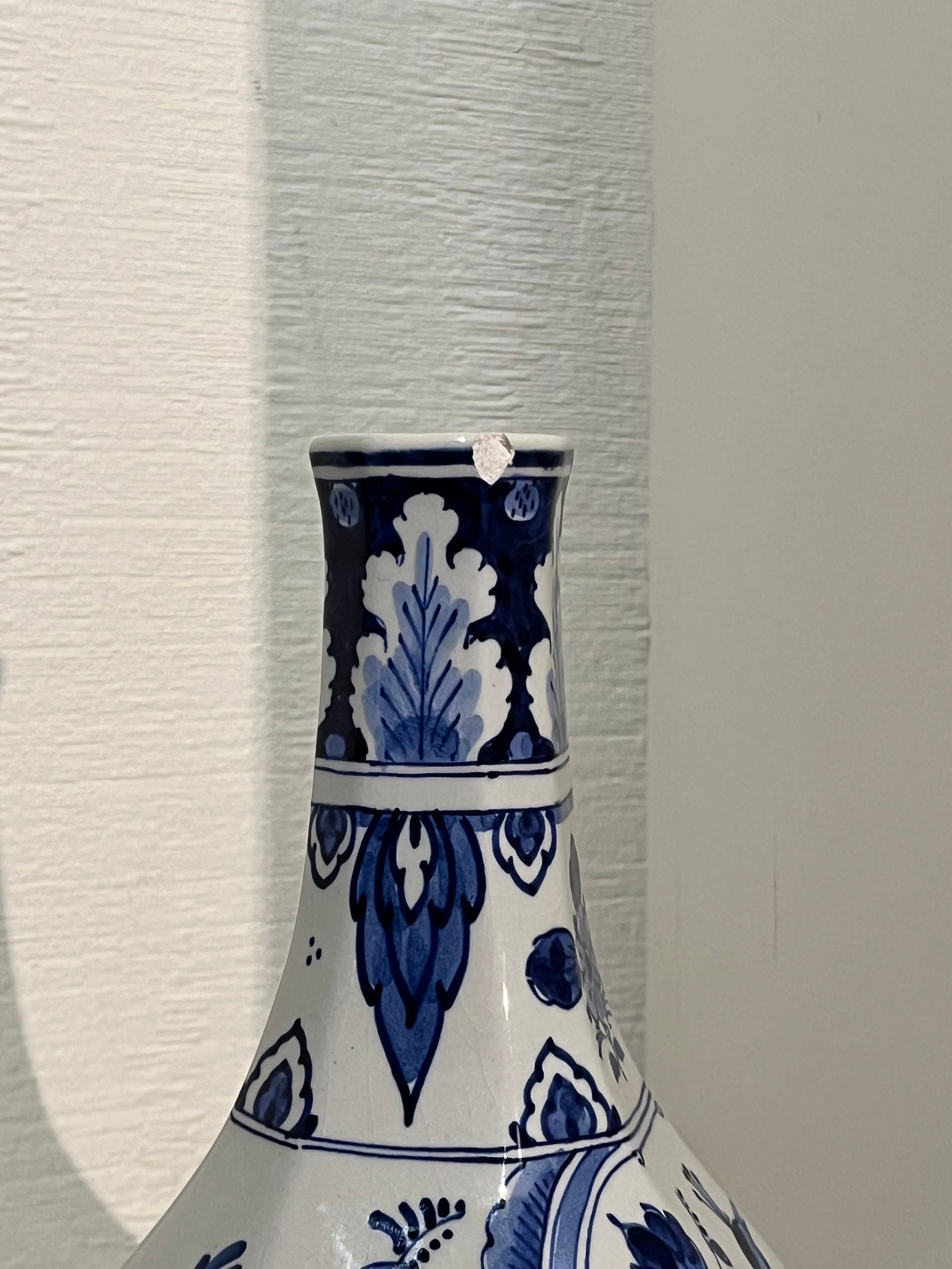 Royal Delft Antique De Porceleyne Fles Delft Blue Peacock Belly Vase 1927 Royal Delft Vase ...