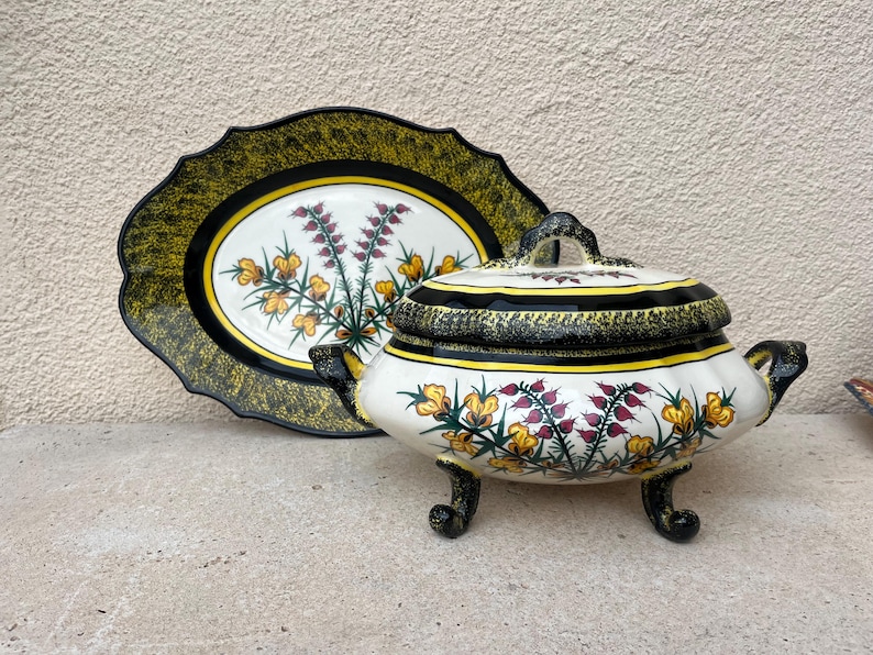 Large HB Quimper French Earthenware Hand Painted Footed Lidded Soup ...