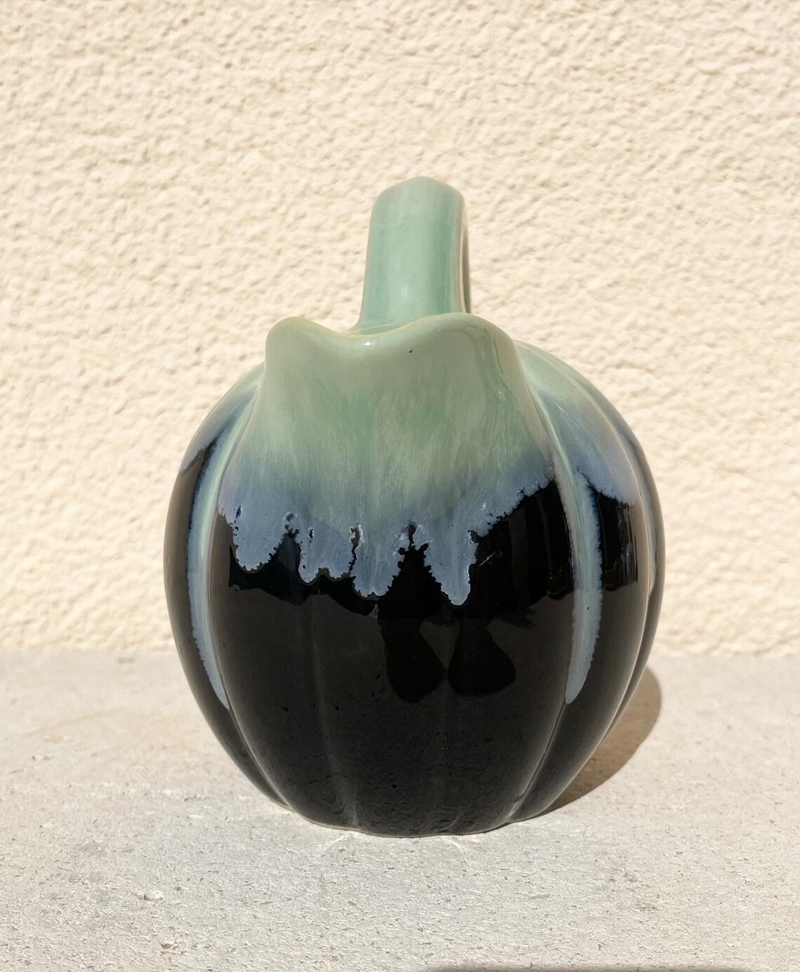 French Drip Glazed Ceramic Pumpkin Shaped Jug Pitcher With Large Handle ...