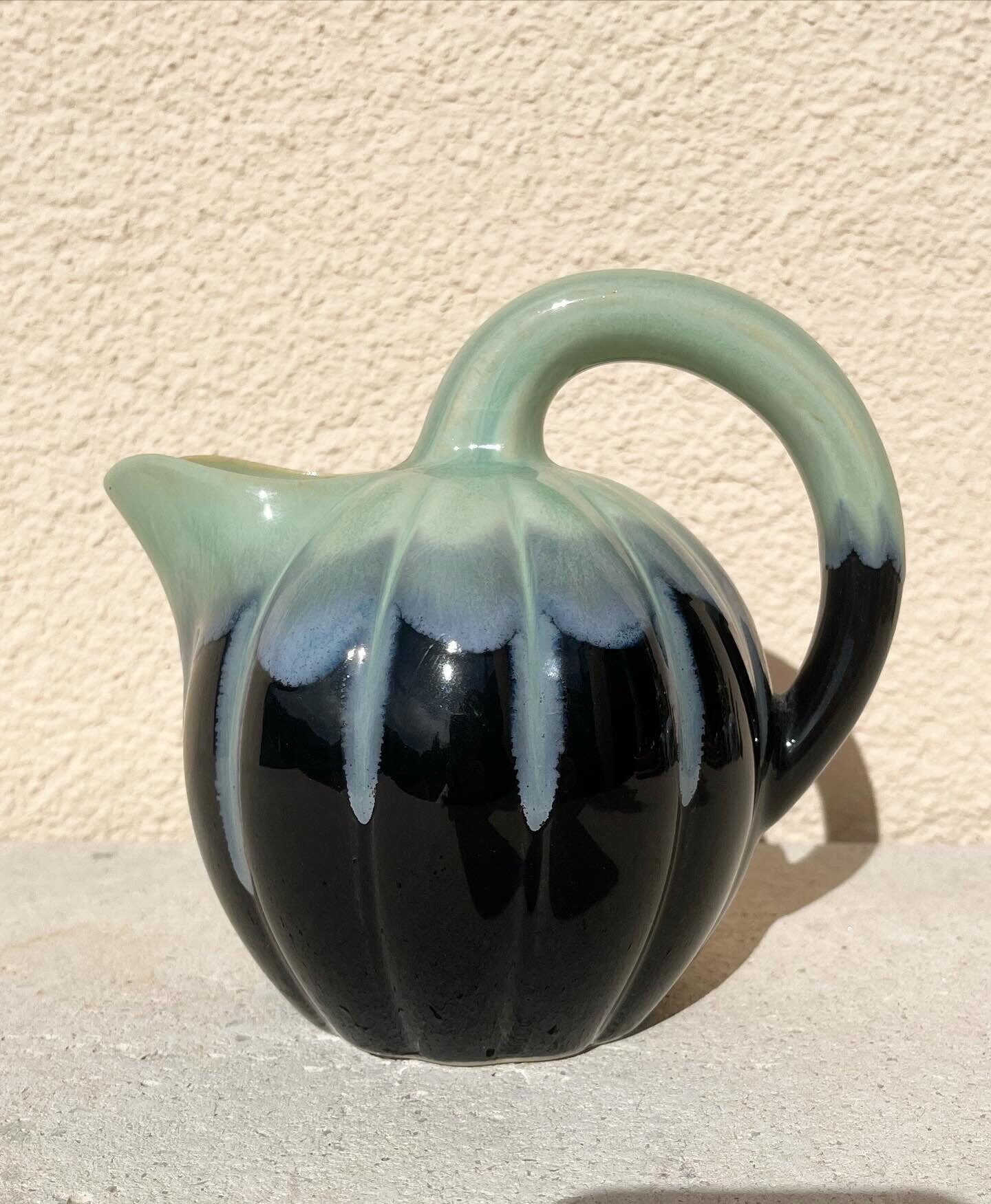 French Drip Glazed Ceramic Pumpkin Shaped Jug Pitcher With Large Handle ...