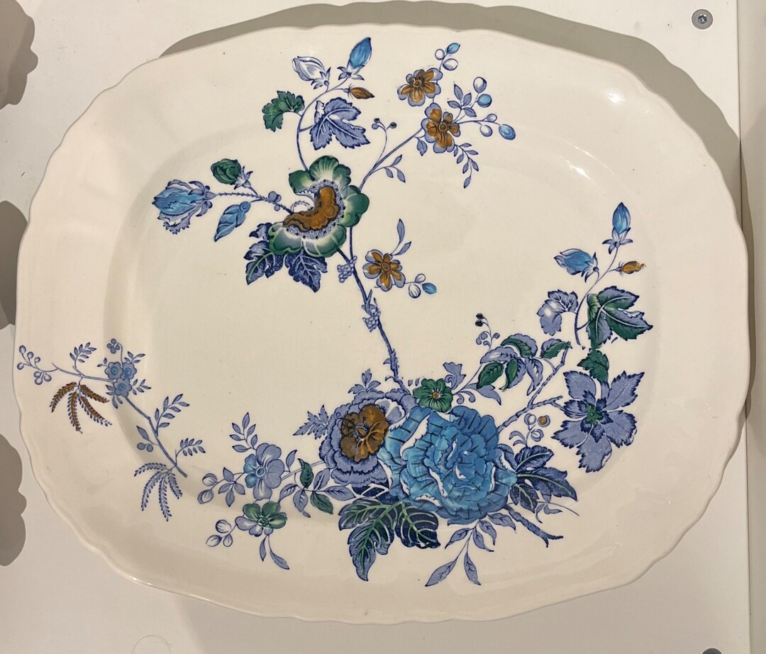 Vintage Mason's Pattern Ironstone "belvedere" Platter in Blue Floral ...