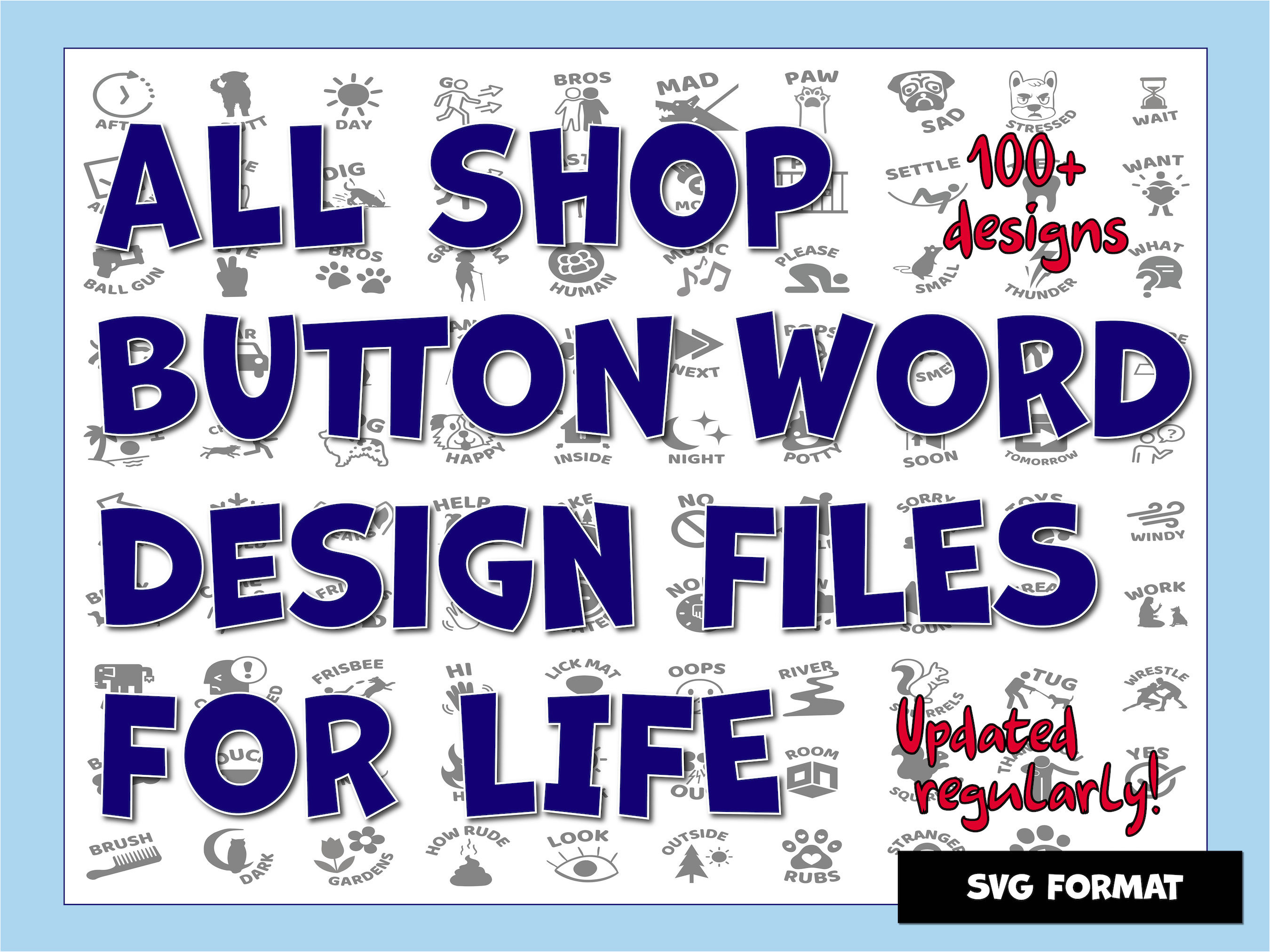 Recordable Buttons Word Decals SVG Files Mega Bundle, AIC Button Decals ...