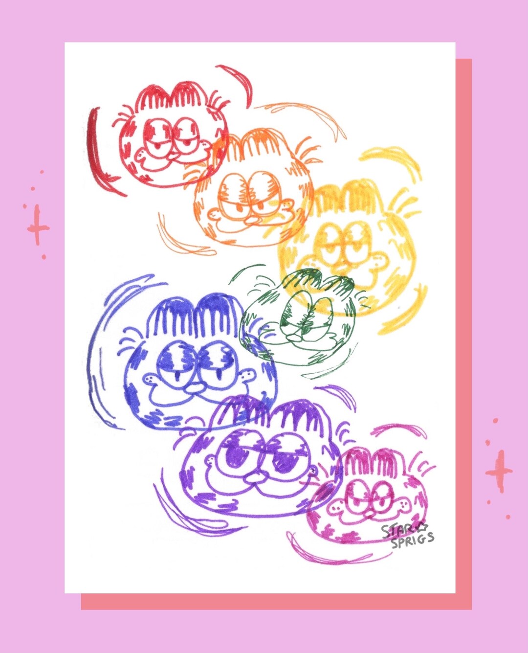 Rainbow Garfield Mini Print - Etsy