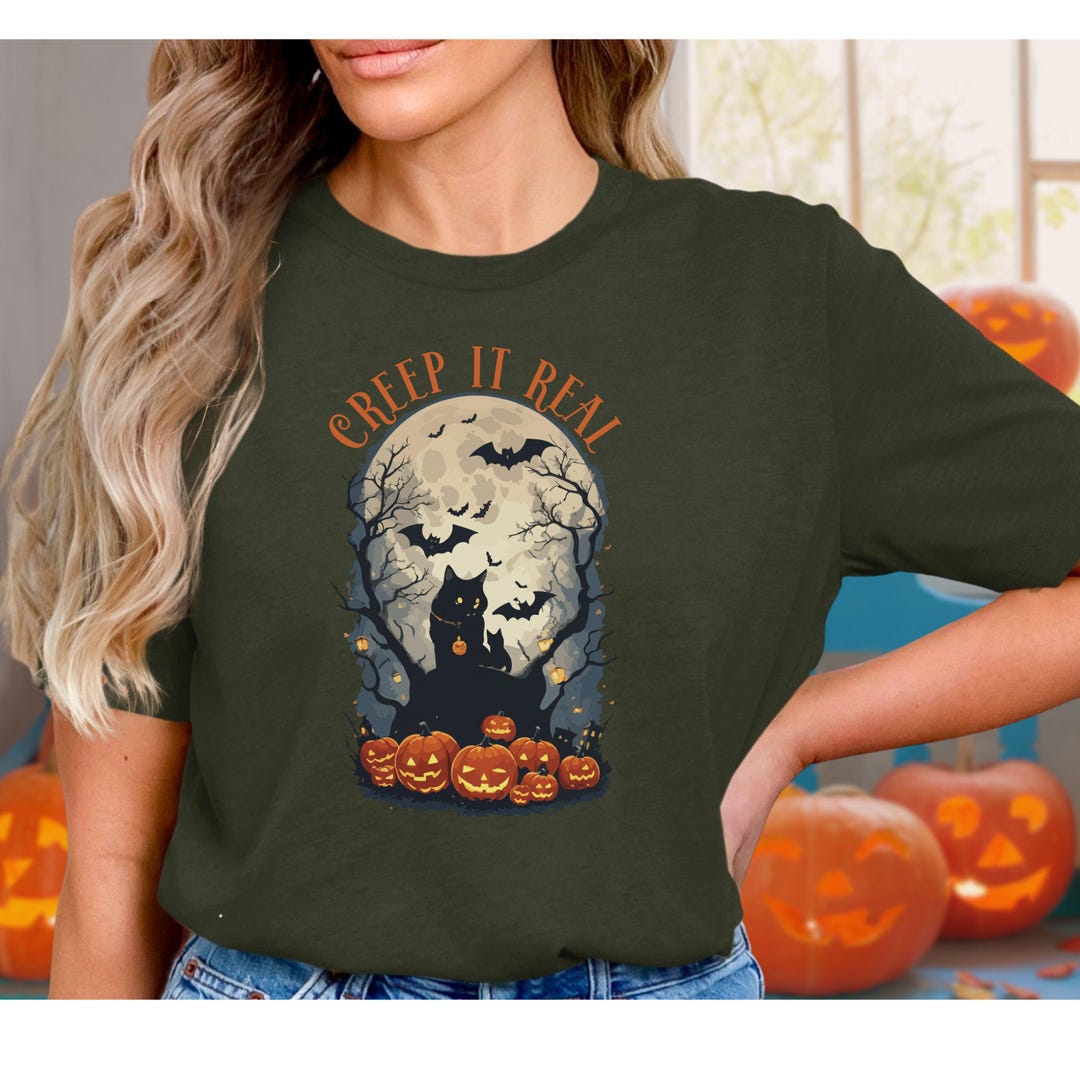 Custom Spooky Black Cat Moon Shirt, Personalized Feline Halloween ...