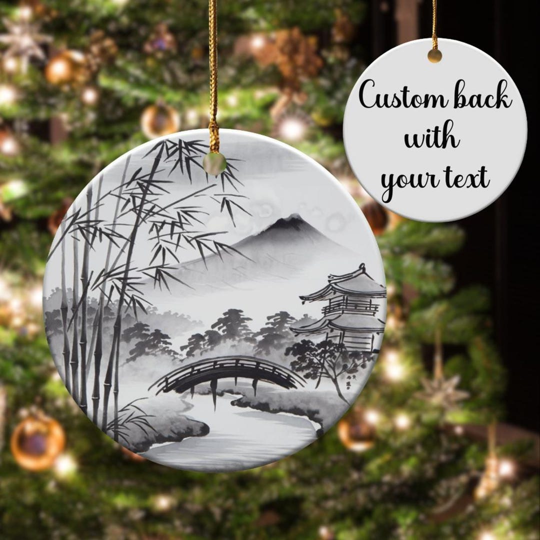 Minimalist Ceramic Japanese Christmas Ornament, Personalized Xmas ...