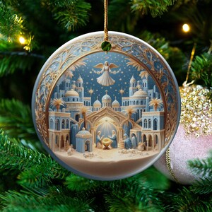 Old World Blue Ceramic Nativity Scene Ornament, Personalized Christian ...