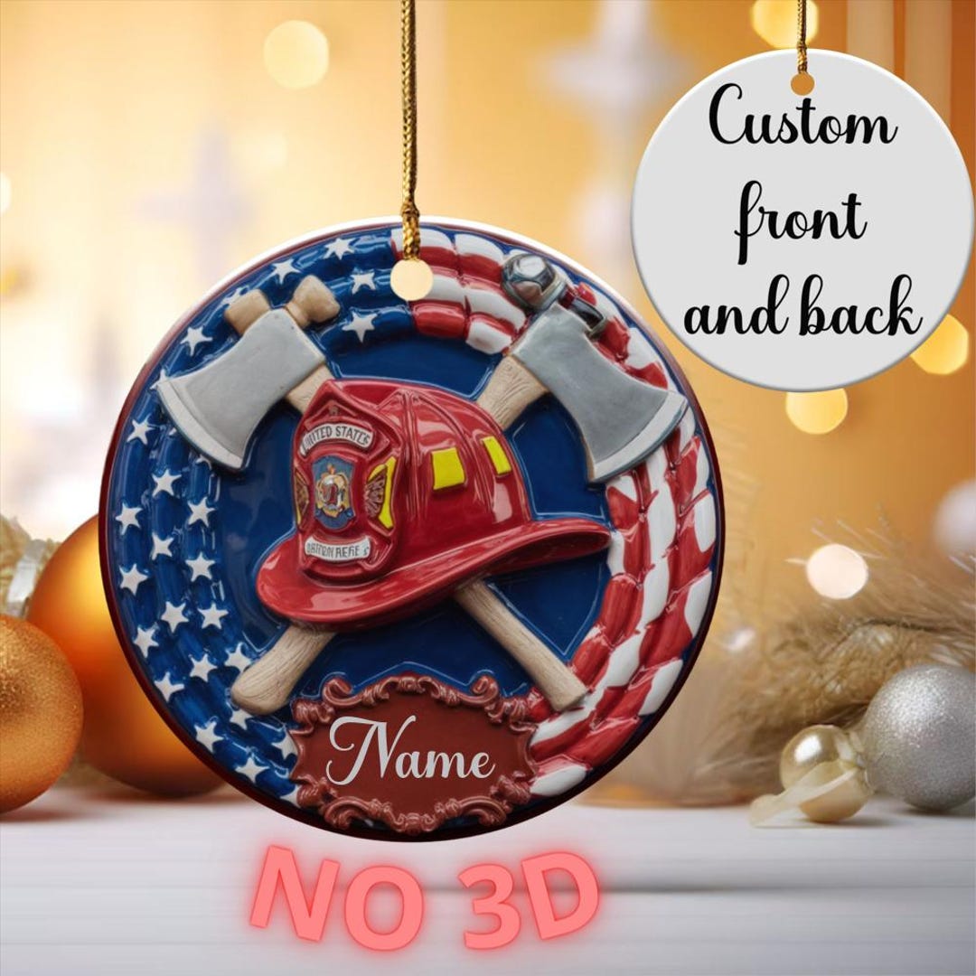 Ceramic Vintage Fireman Helmet Ornament, Custom Gift for Volunteer ...