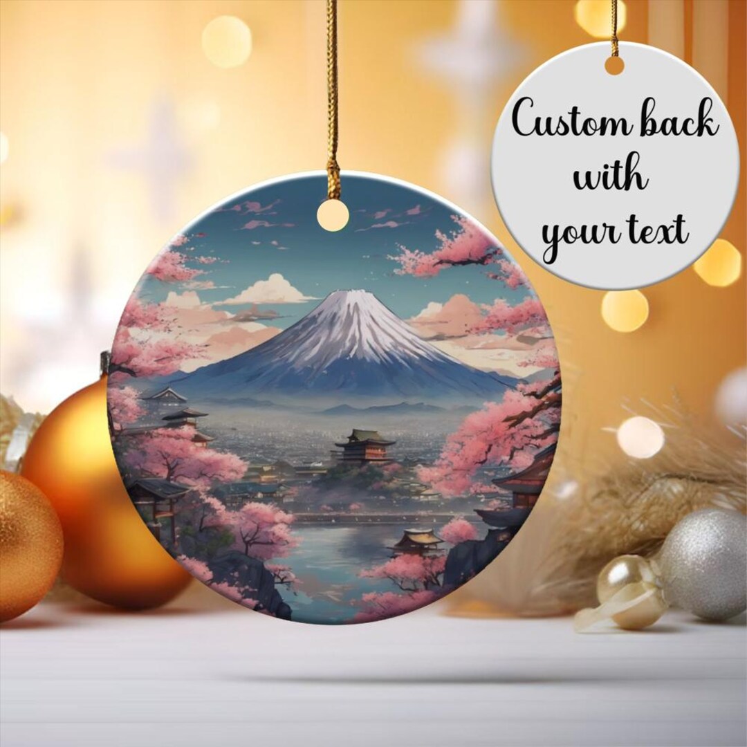 Ceramic Japanese Ornaments, Japanese Mountain Sunset Ornament, Cherry ...