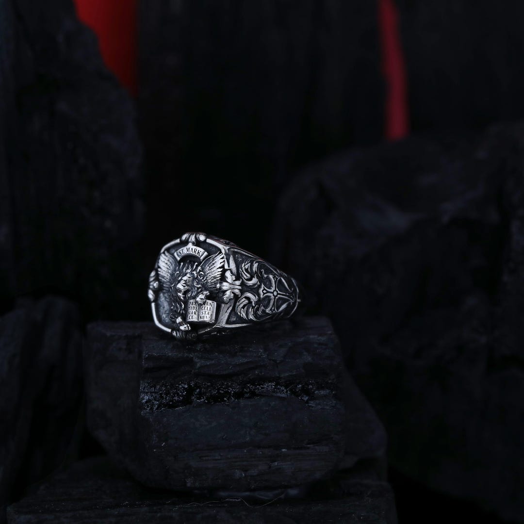 Handmade Sterling Silver Saint Mark Lion Signet Ring - Etsy