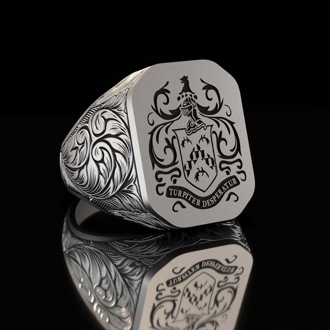 Engraved Family Crest Signet Ring: Sterling Silver Dynasty Coat of Arms ...