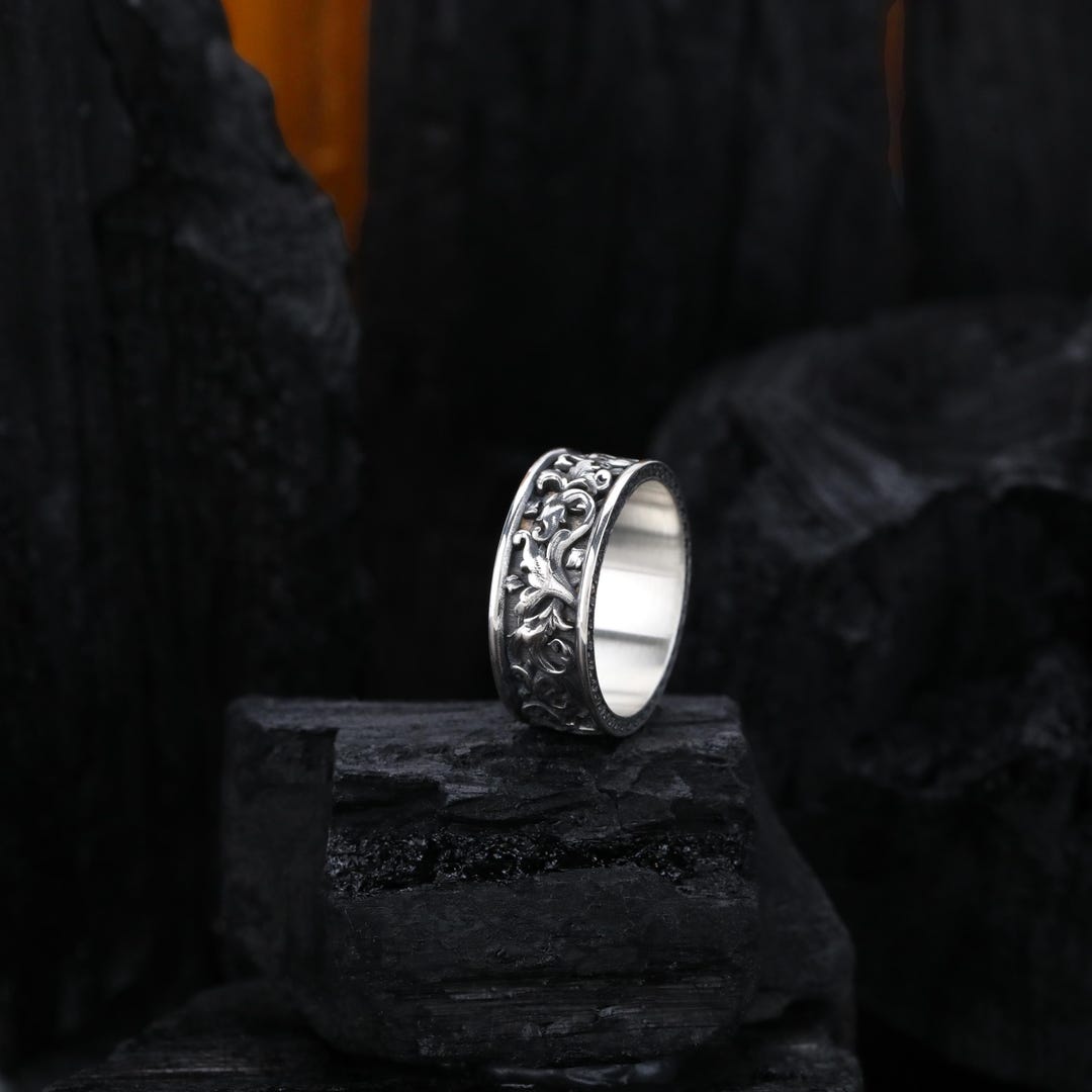 Handmade Sterling Silver Baroque Ring, Floral Engraved Wedding Band - Etsy