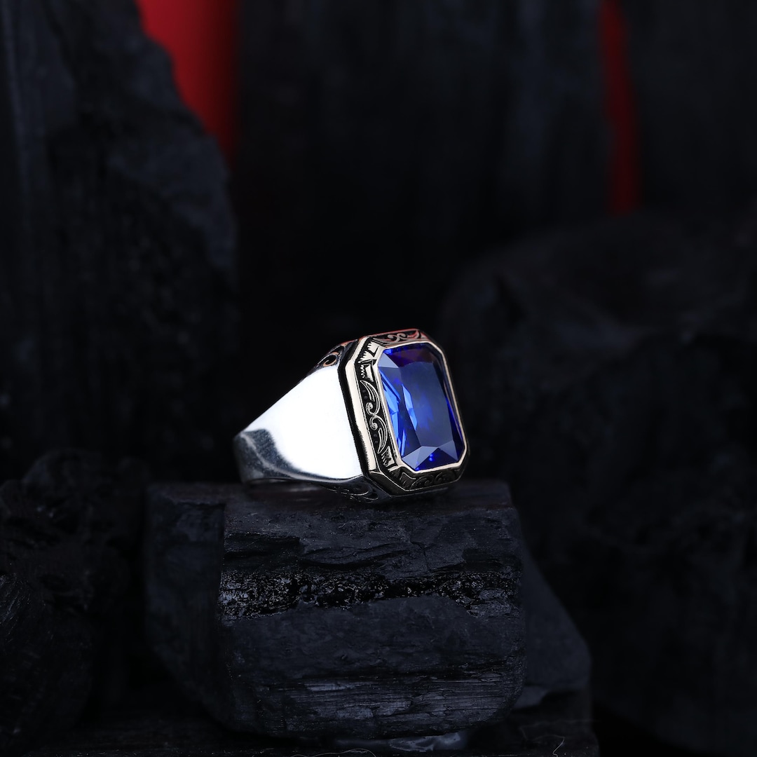 Handmade Sapphire Blue Sterling Silver Signet Ring - Gold Accents - Etsy